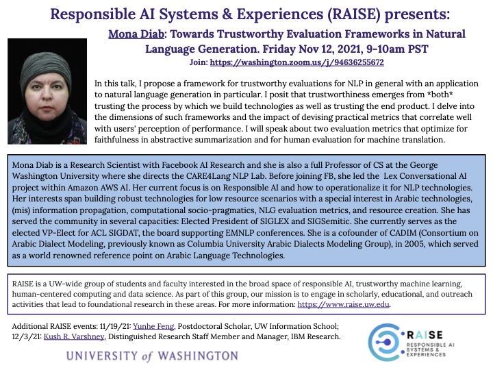 RAISE flyer: Mona Diab | Information School | University of Washington
